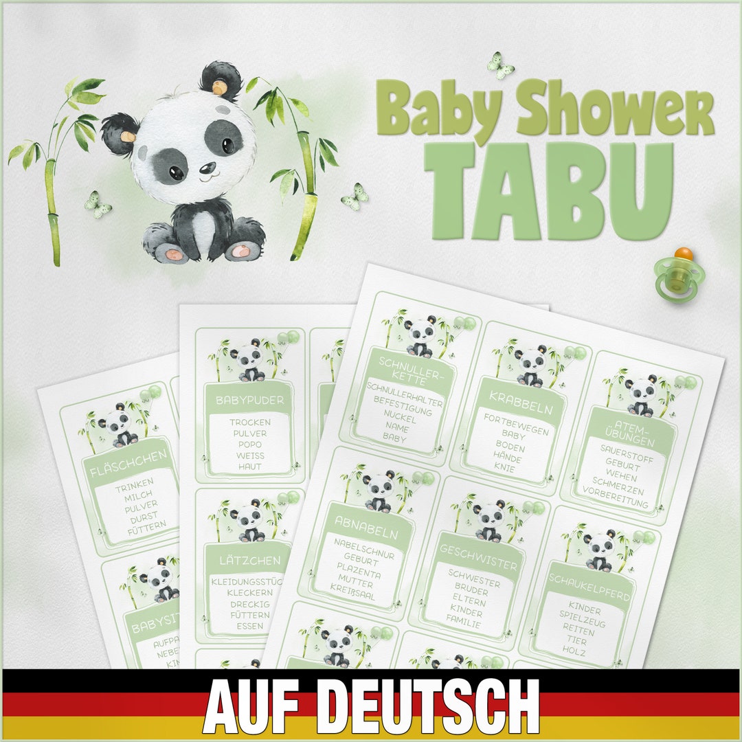 Panda Baby Shower Taboo Game German | Baby Shower Party Gender Neutral ...