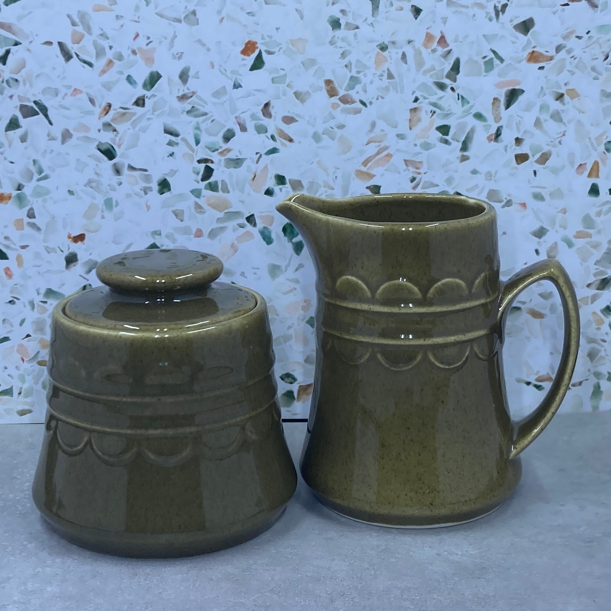 Homer Laughlin Grenada Olive Cream, Sugar, and Sauce/gravy Boat - Etsy