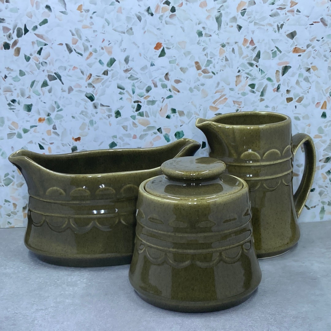 Homer Laughlin Grenada Olive Cream, Sugar, and Sauce/gravy Boat - Etsy