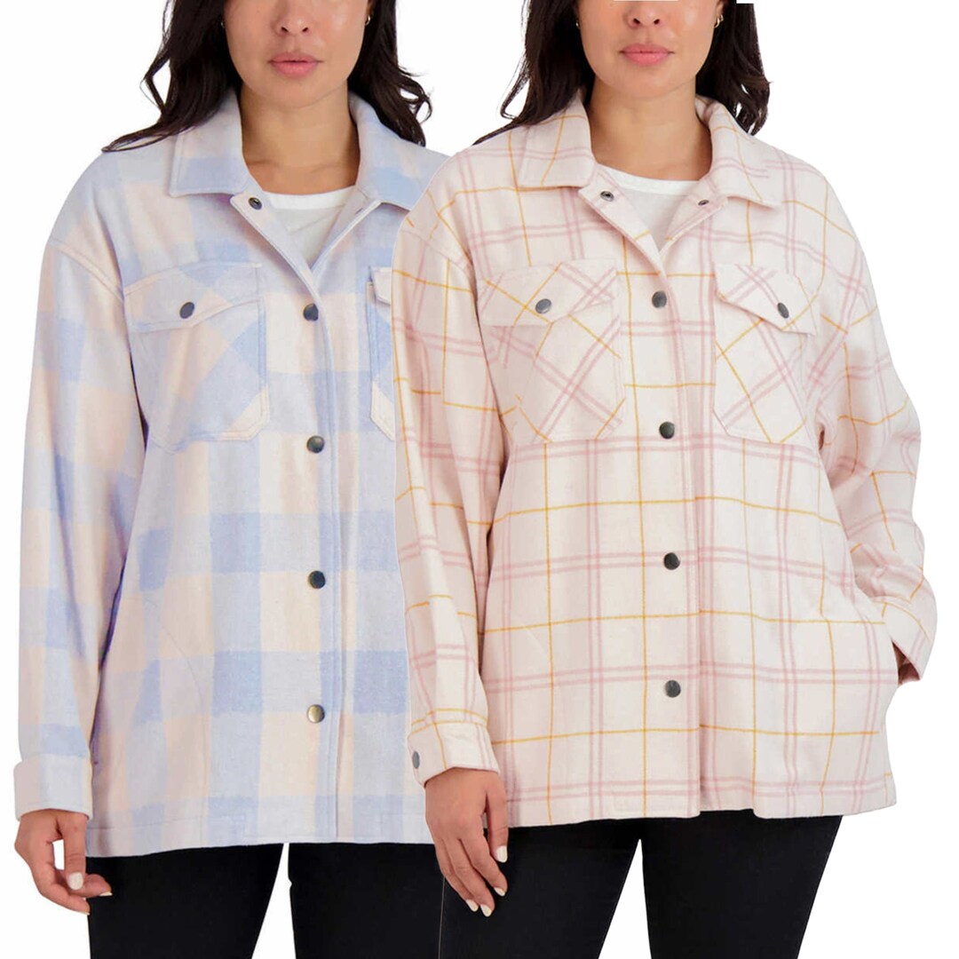 HFX Women's Relaxed Fit Front Snap Cozy Plaid Shirt Jacket - Etsy