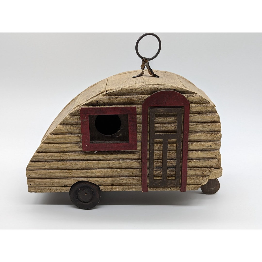 Vintage Camper Birdhouse Rustic Wood Look Retro Hanging House Nature ...