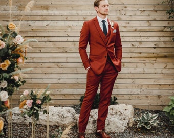 Men Rust Orange Suit Rustic Beach Wedding Suitrustic - Etsy