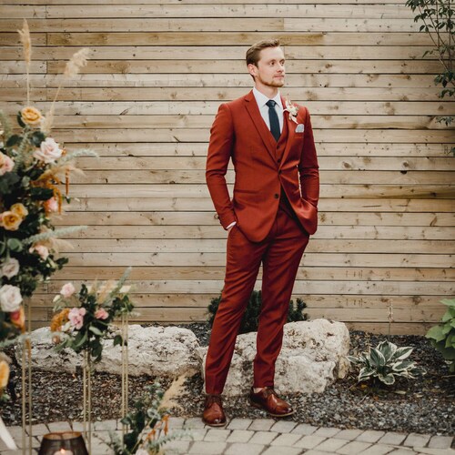 Men Rust Orange Suit Rustic Beach Wedding Suitrustic - Etsy