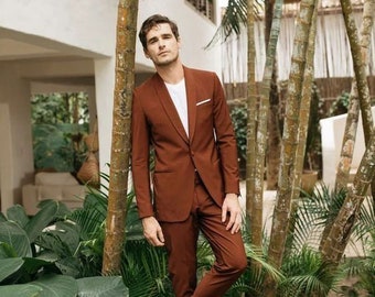 Men Rust Suit Rustic Beach Wedding Suitrustic Groomsmen - Etsy