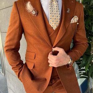 Men Rust Suit, Rustic Beach Wedding Suit,rustic Groomsmen Suit, Gift ...