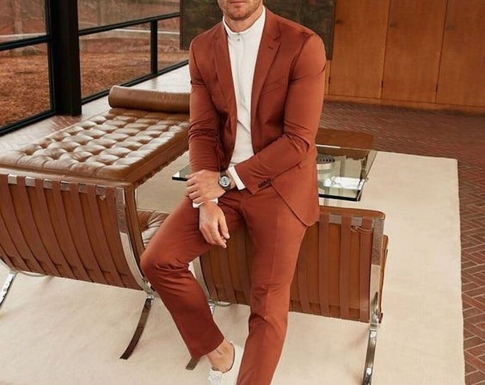 Men Rust Orange Suit, Rustic Beach Wedding Suit,rustic Groomsmen Suit ...