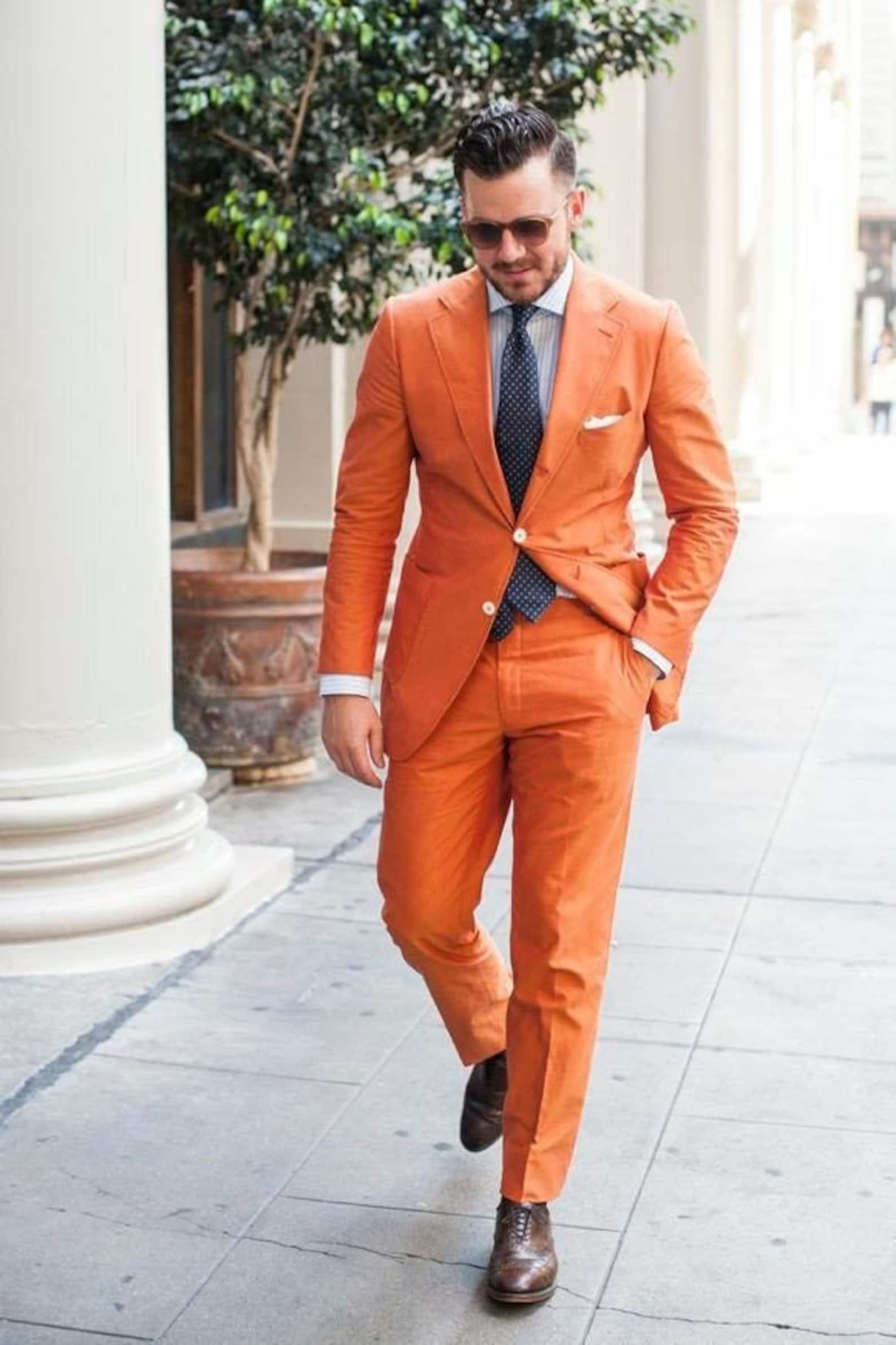 Men Rust Orange Suit Rustic Beach Wedding Suitrustic - Etsy