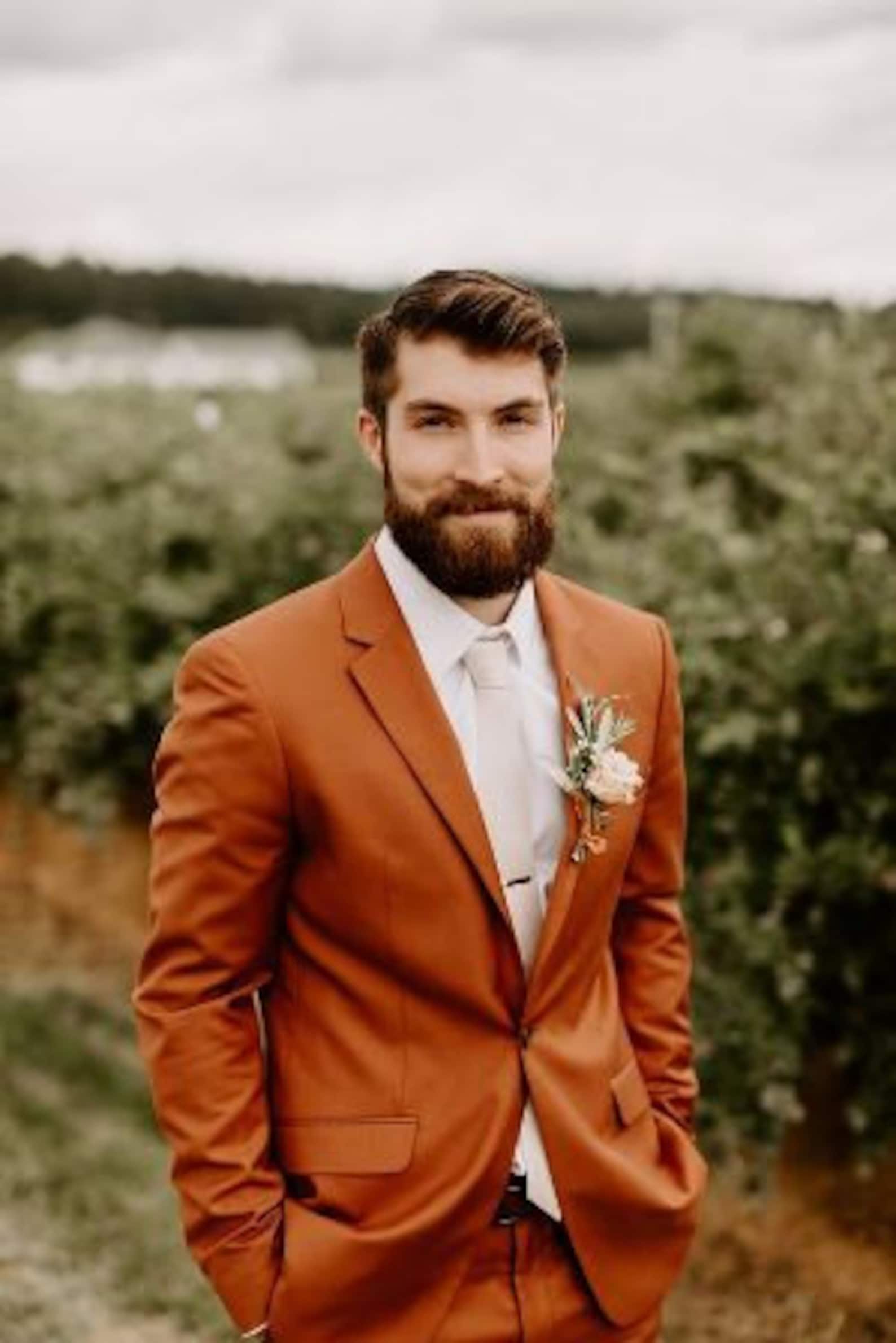 Men Rust Orange Suit Rustic Beach Wedding Suitrustic - Etsy