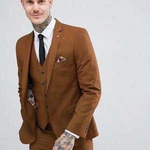 Men Brown Suits 3 Piece Suit, Slim Fit Eligant Suits, Beach Wedding ...