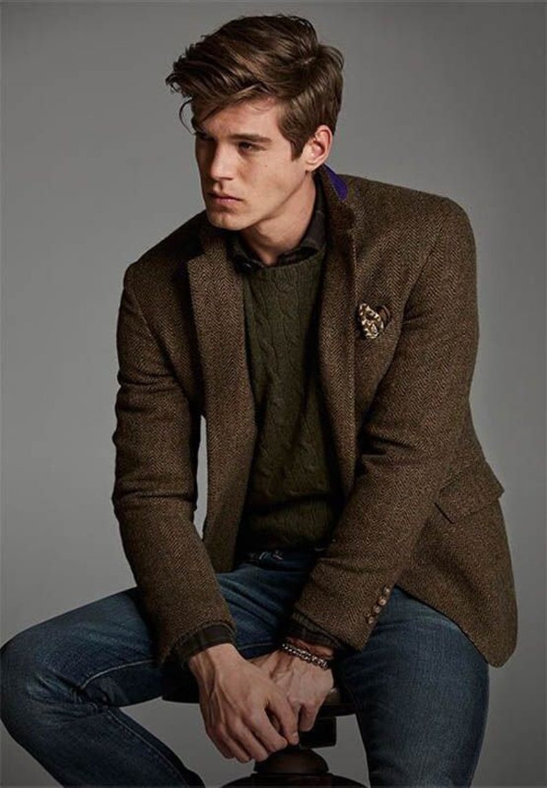 Men's Brown Tweed Blazer: Slim Fit Wool Jacket, Winter Wedding - Etsy