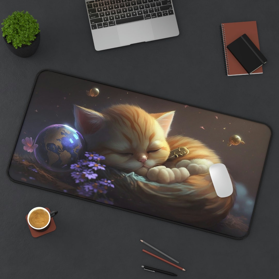 Gaming Mousepad, Deskmat Art, Cute Kitten Napping on the World Gaming Mouse Pad/ Desk Mat - Etsy