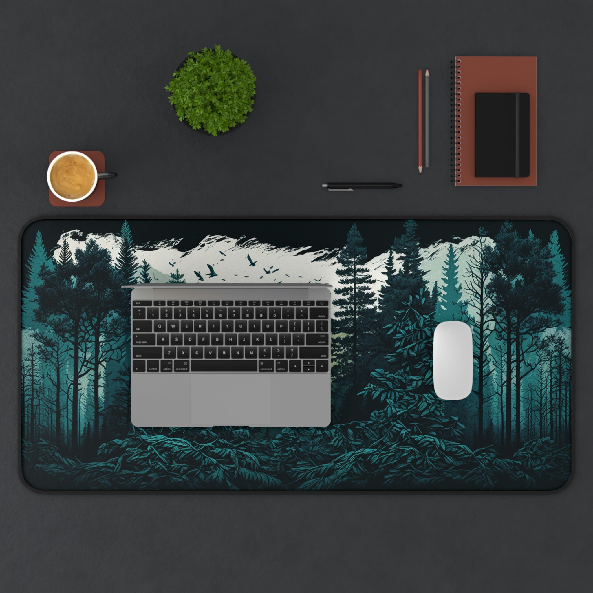 Gaming Mousepad, Deskmat Art, Evergreen Forest Animation Green Gaming ...
