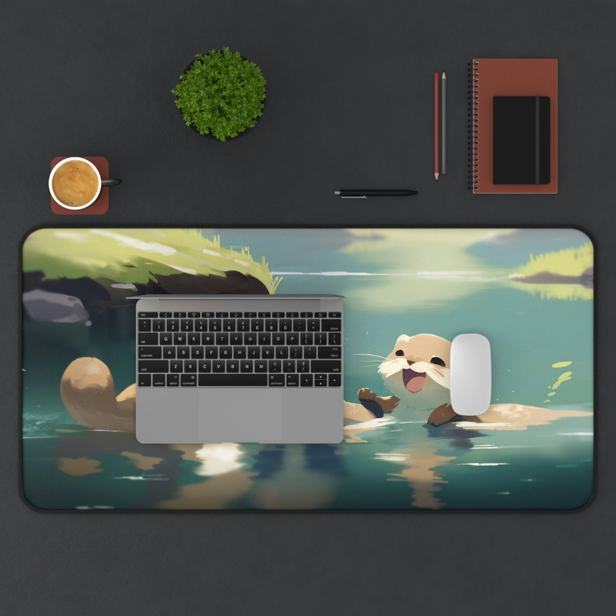 Gaming Mousepad, Deskmat Art, River Otter Family in the River Gaming ...