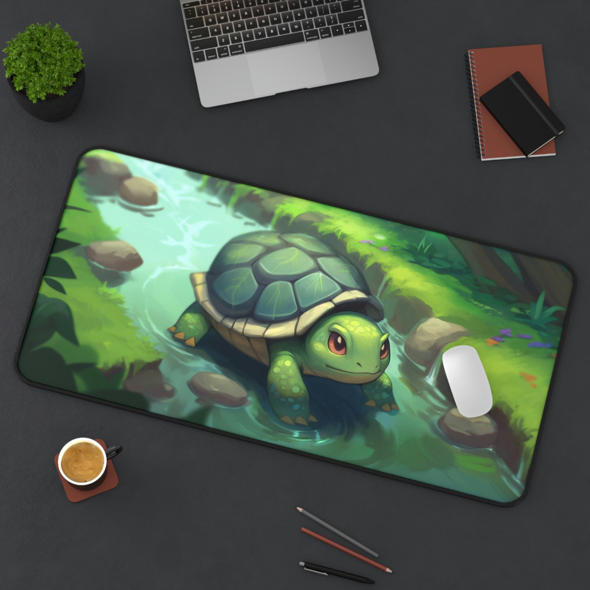Gaming Mousepad, Deskmat Art, Cartoon Green River Turtle Gaming Mouse ...