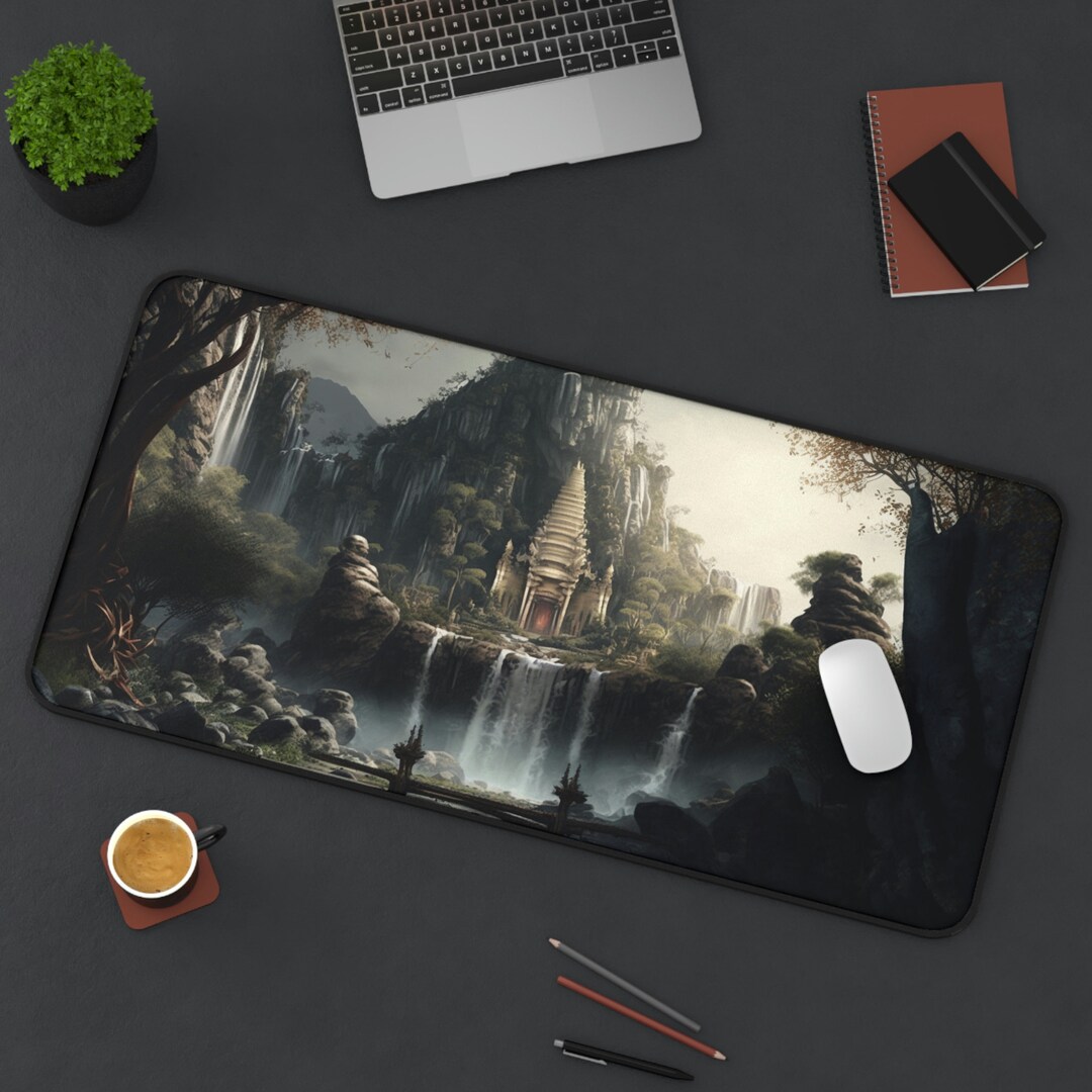 Gaming Mousepad, Deskmat Art, Hidden Waterfall Temple Gaming Mouse Pad ...