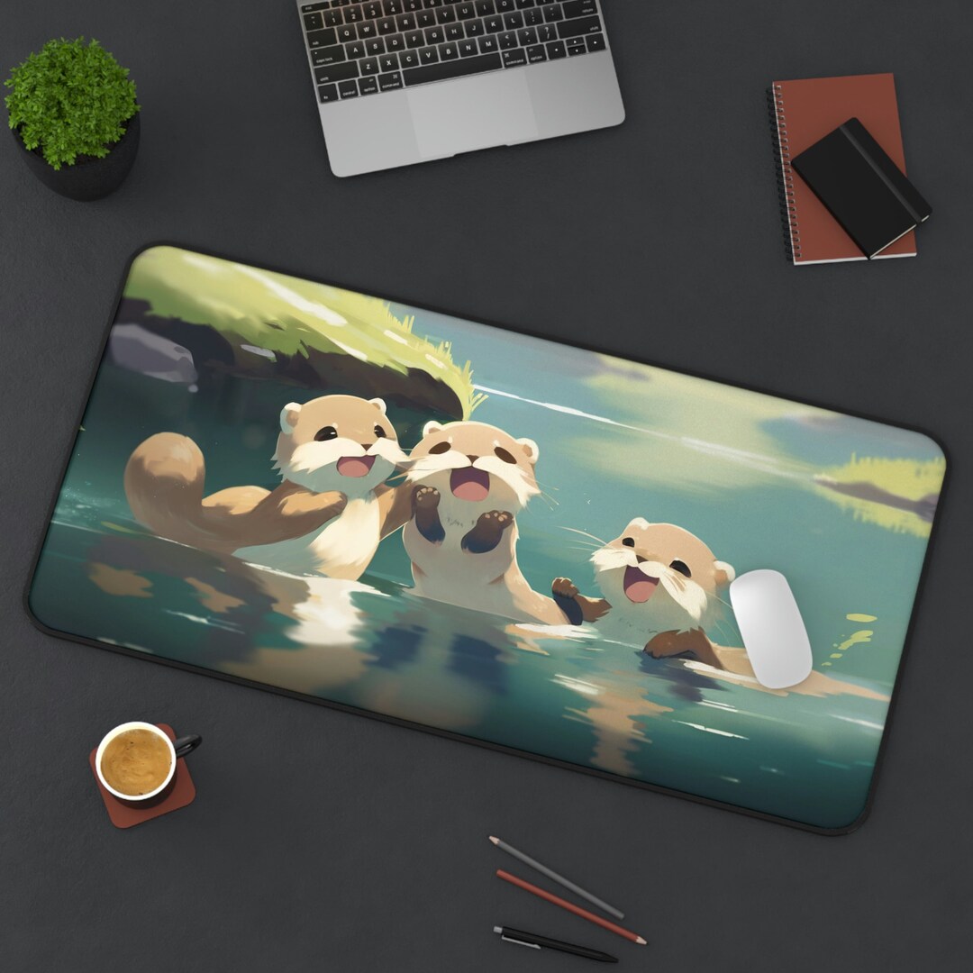 Gaming Mousepad, Deskmat Art, River Otter Family in the River Gaming ...