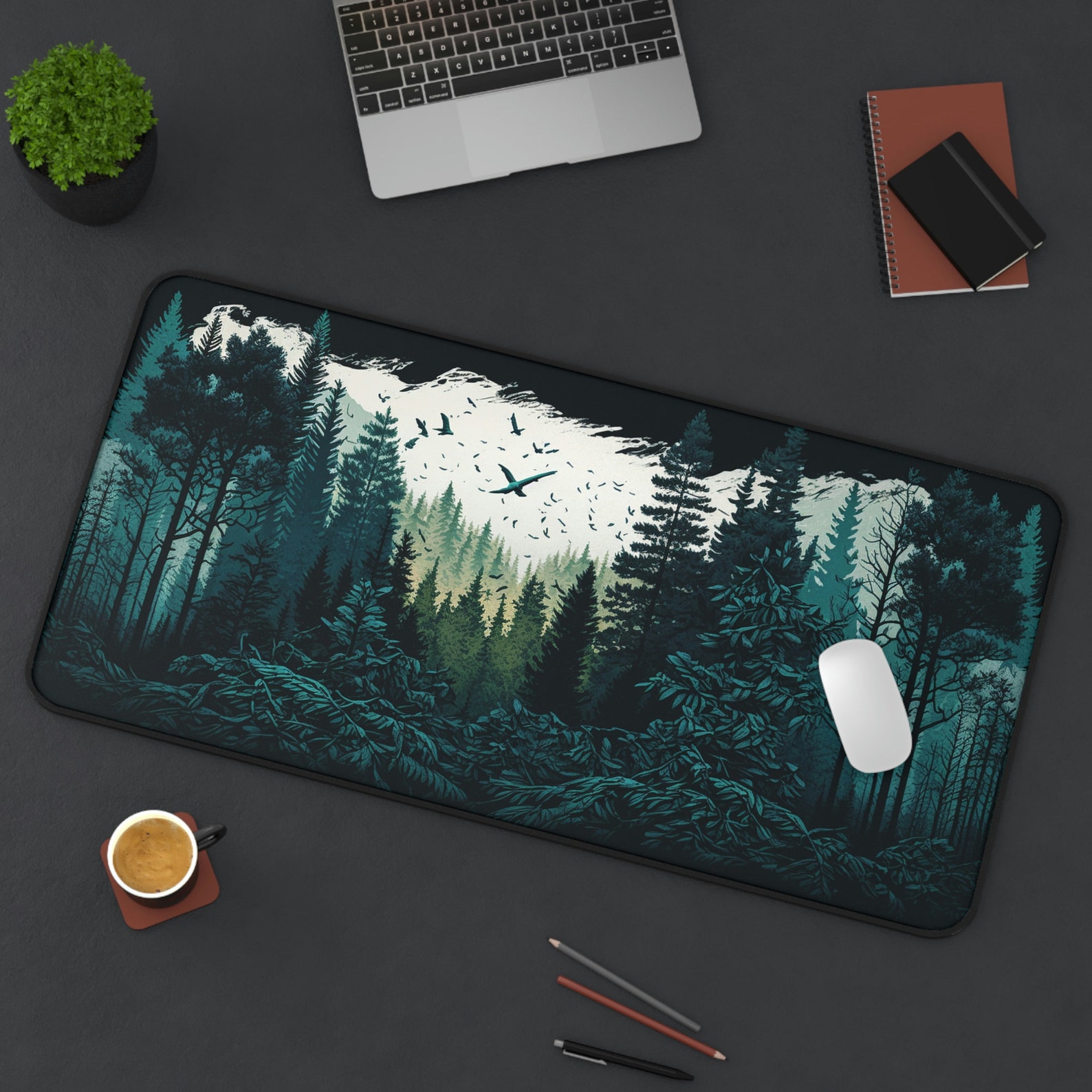 Gaming Mousepad, Deskmat Art, Evergreen Forest Animation Green Gaming ...