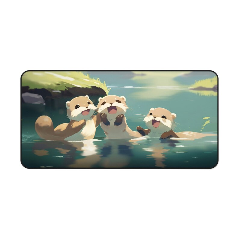 Gaming Mousepad, Deskmat Art, River Otter Family in the River Gaming ...