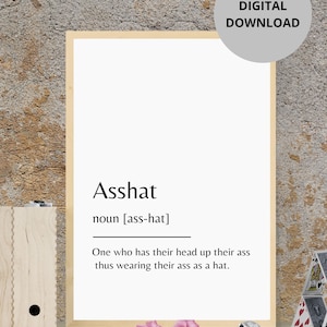 Asshat Definition Wall Art. Minimalistic Bedroom Printable. - Etsy