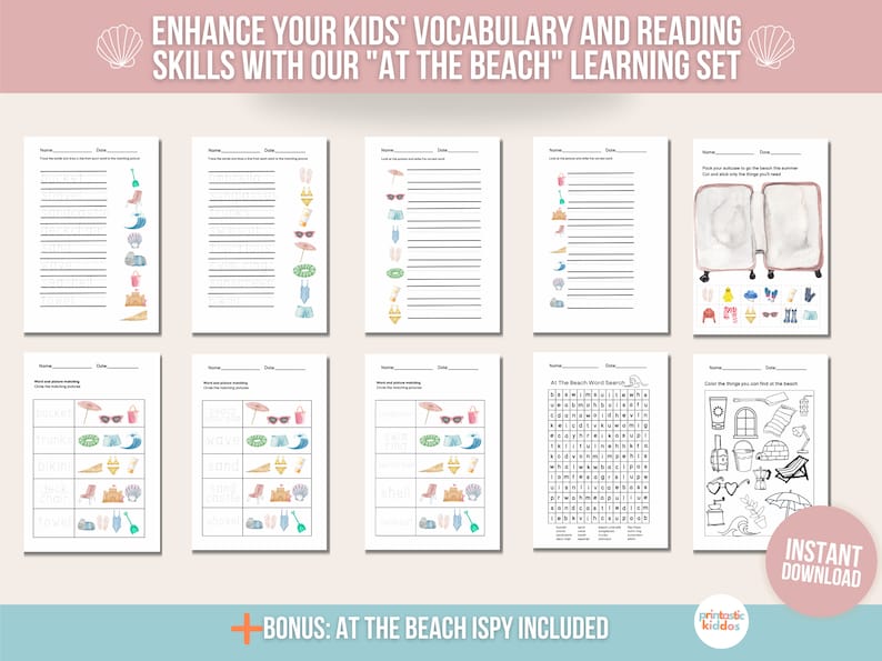 Homeschool Reading and Writing Bundle for Kids (at the Beach Vocabulary ...