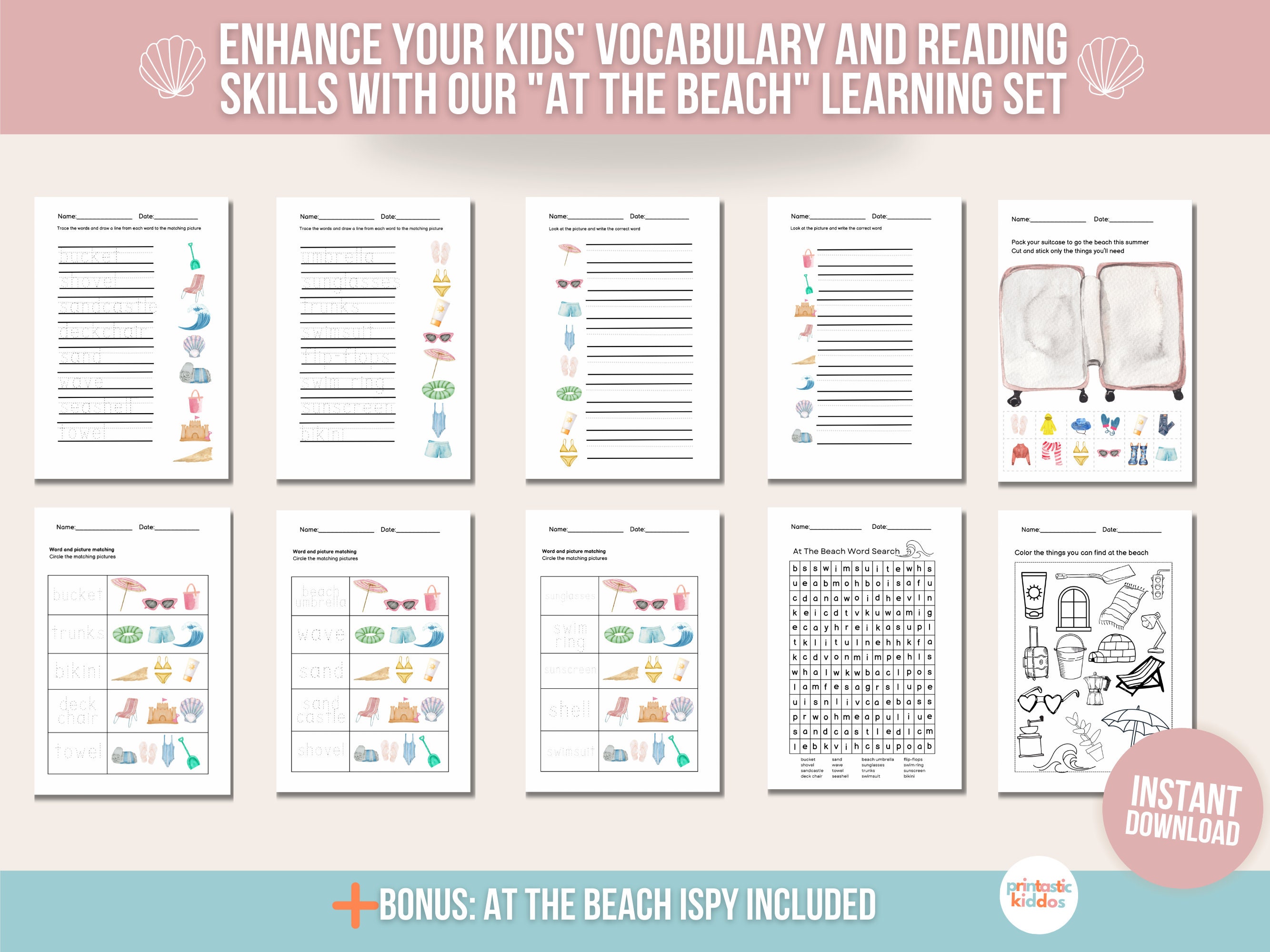 Homeschool Reading and Writing Bundle for Kids (at the Beach Vocabulary ...