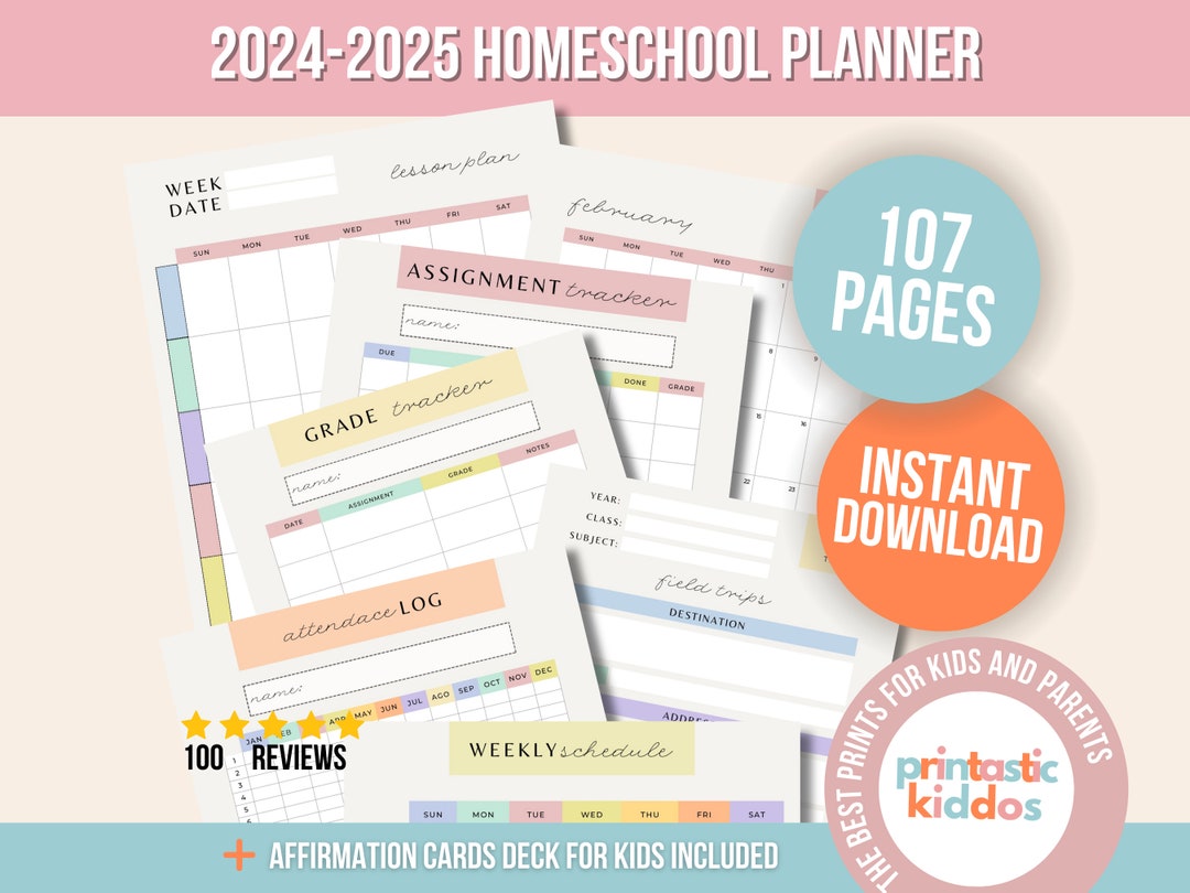 2024-2025 Homeschool Planner Printable: 107-page Teacher Planner (PDF ...