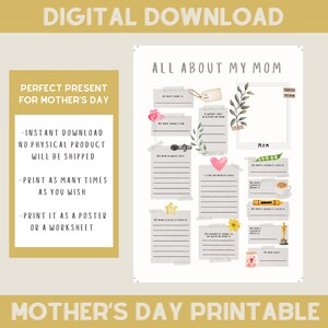 All About My Mom Mom Fill in the Blank Printable Worksheet And/or ...