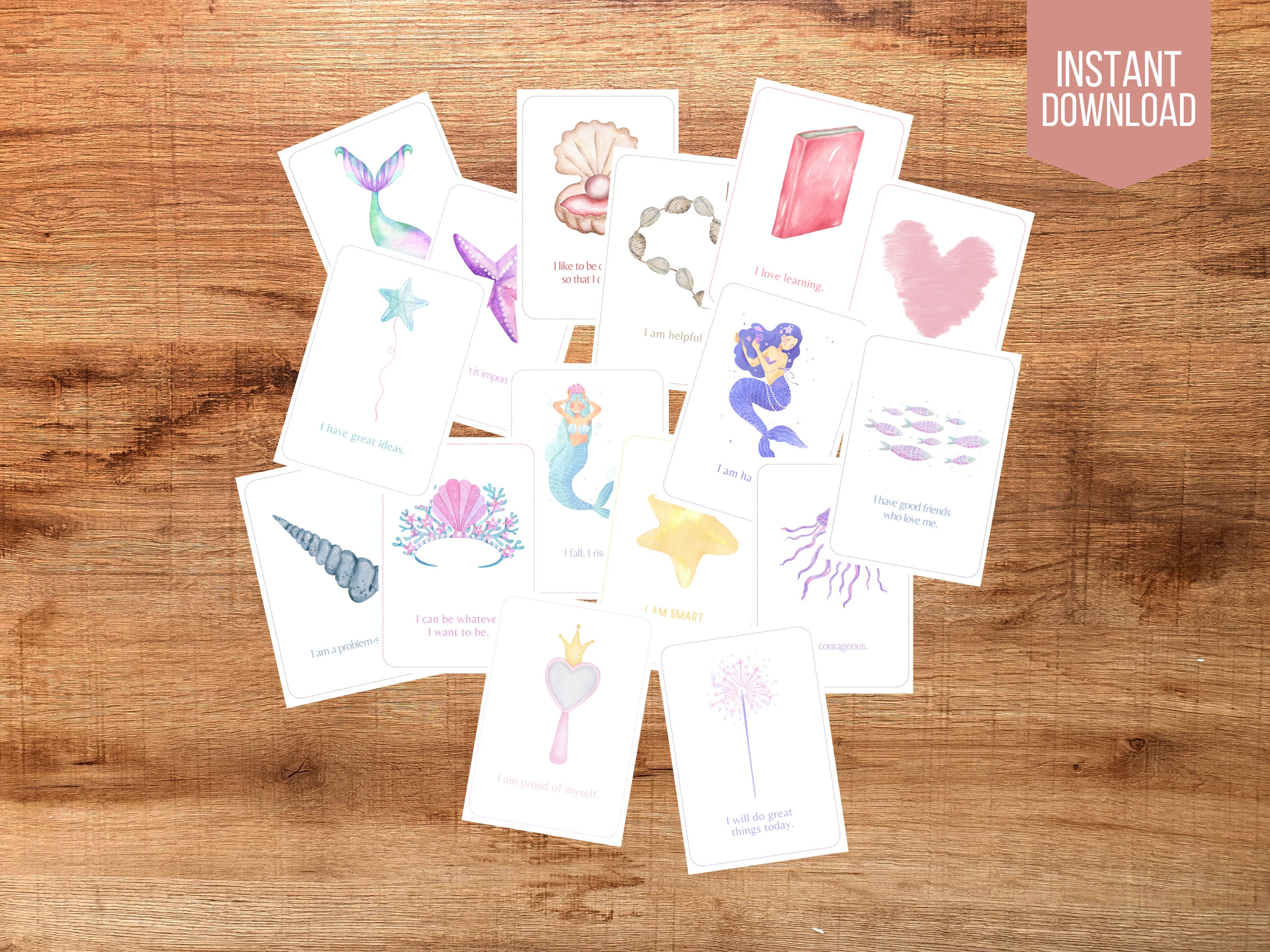 Mermaid Affirmation Cards for Kids: Positive Daily Flashcards (PDF) - Etsy