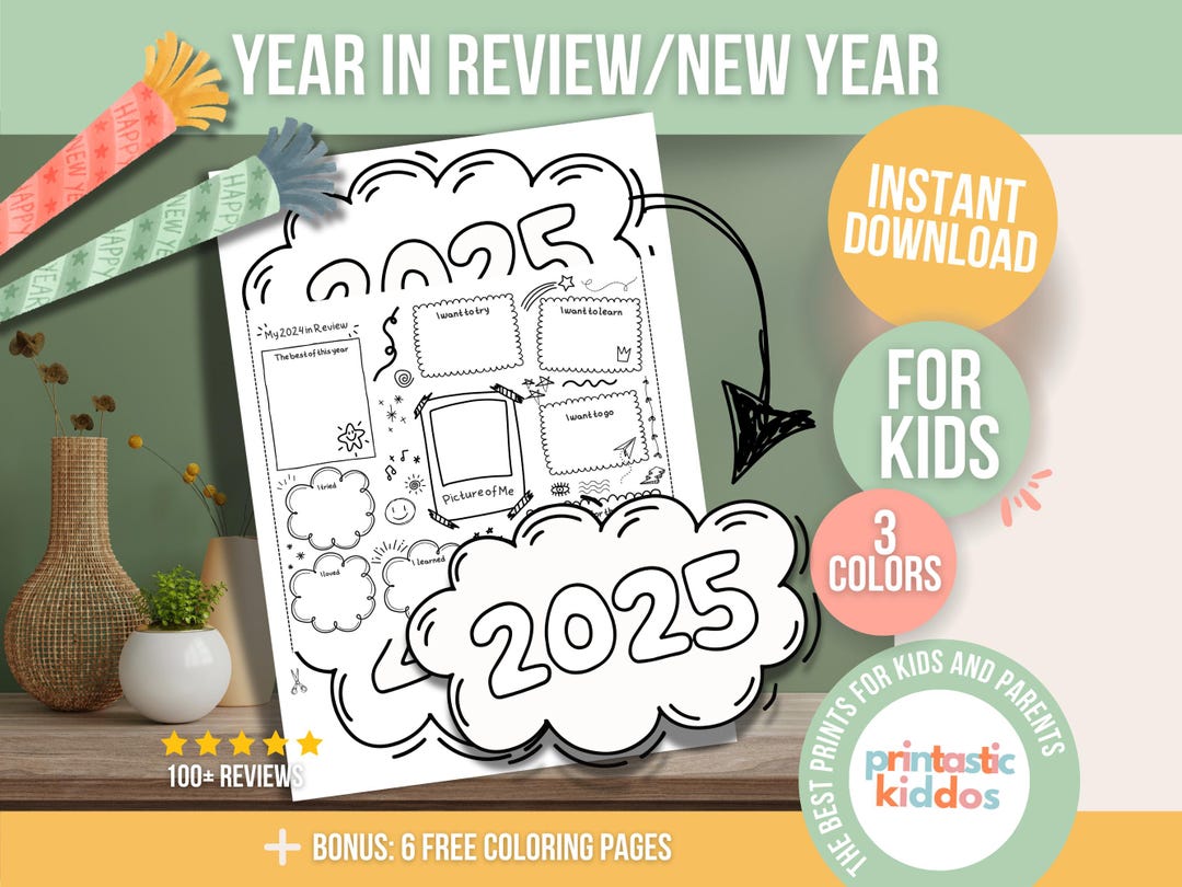 New Year Activity Sheet for Kids: Goals & Coloring (printable) - Etsy