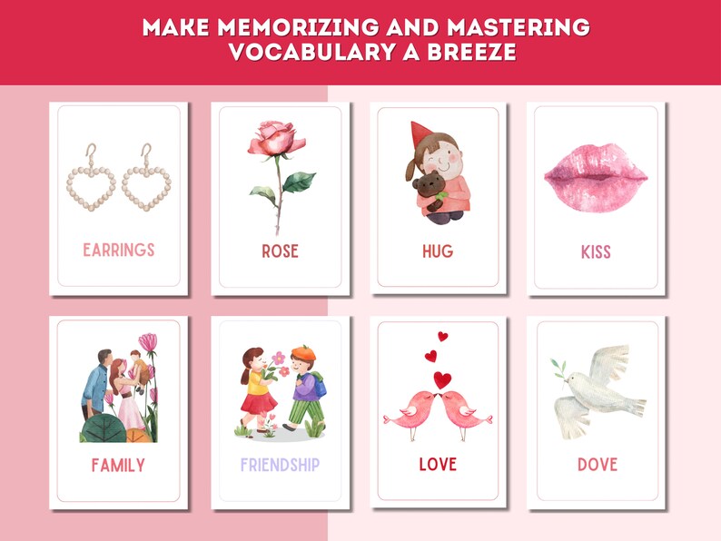 Valentine's Day Flashcards: Kids Learning Activity (digital Download ...