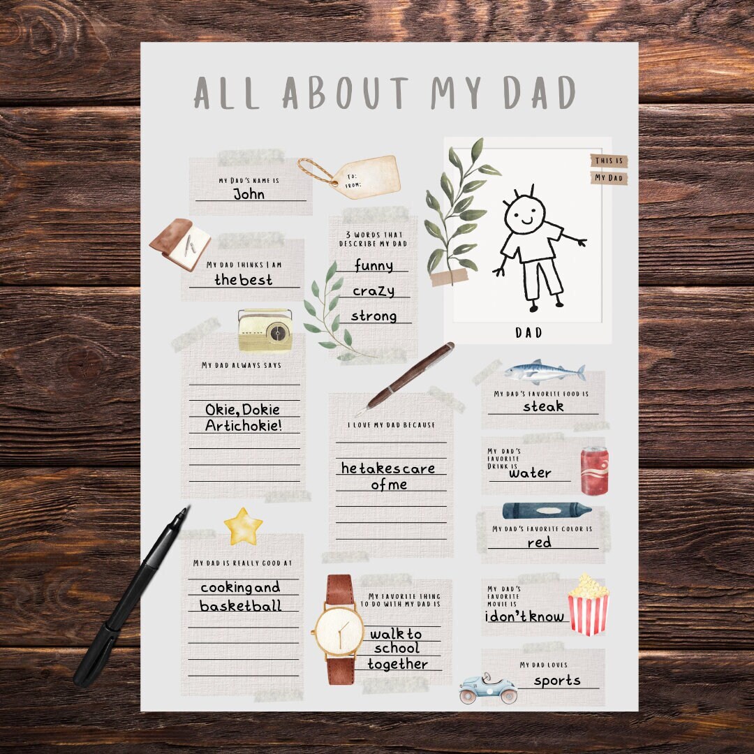 All About My Dad Questionnaire, Father's Day Craft,father's Day ...