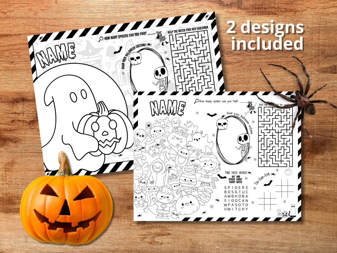 Editable Halloween Coloring Page Halloween Activity Placemat - Etsy