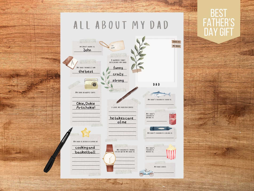 All About My Dad Questionnaire, Father's Day Craft, Father's Day ...