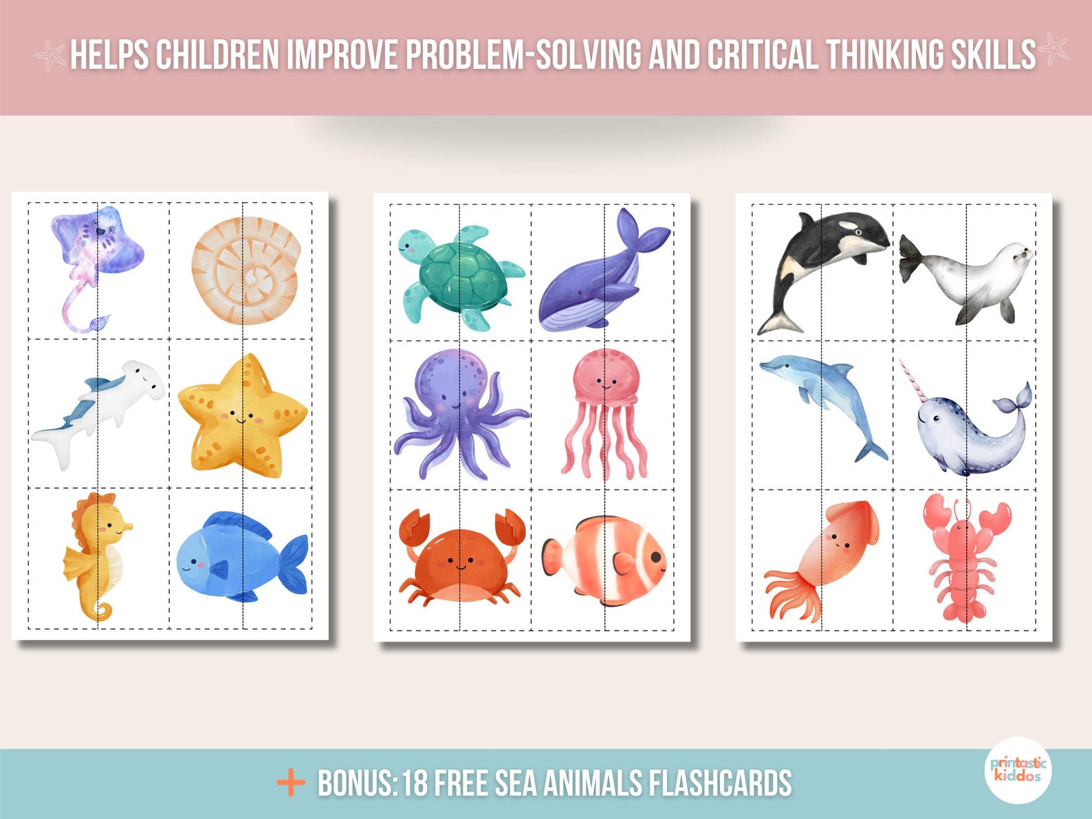 Sea Animals Matching Game for Kids, Animal Matching Activity, Animals ...