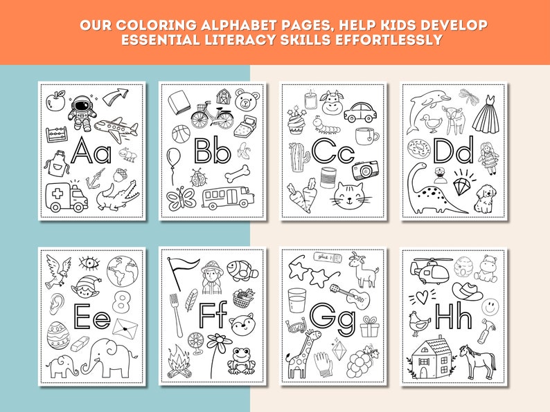 Alphabet Coloring Pages: Preschool Learning Activity (PDF Pattern) - Etsy