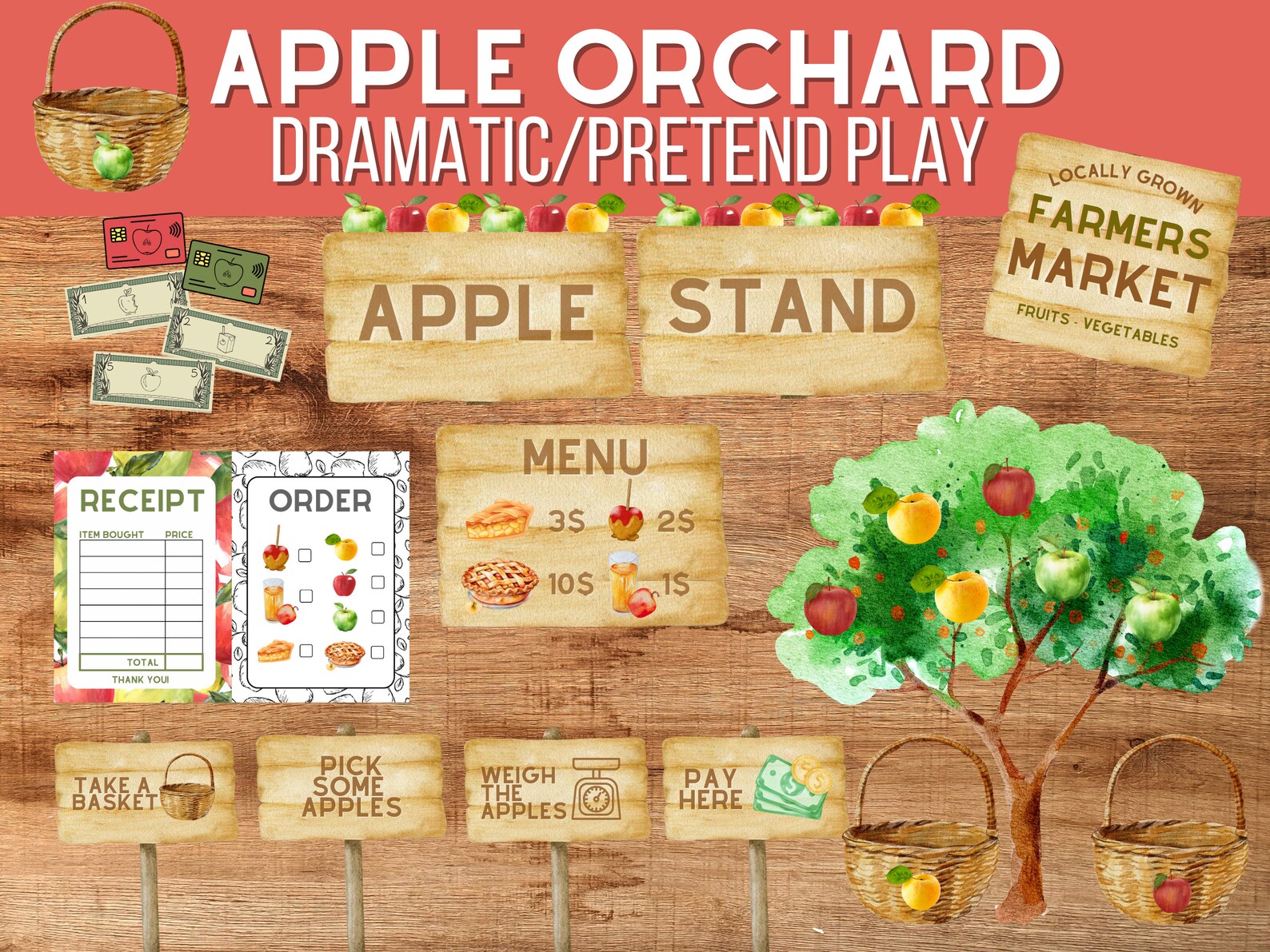 Apple Orchard Pretend Play Set: DIY Kids Activity (printable) - Etsy
