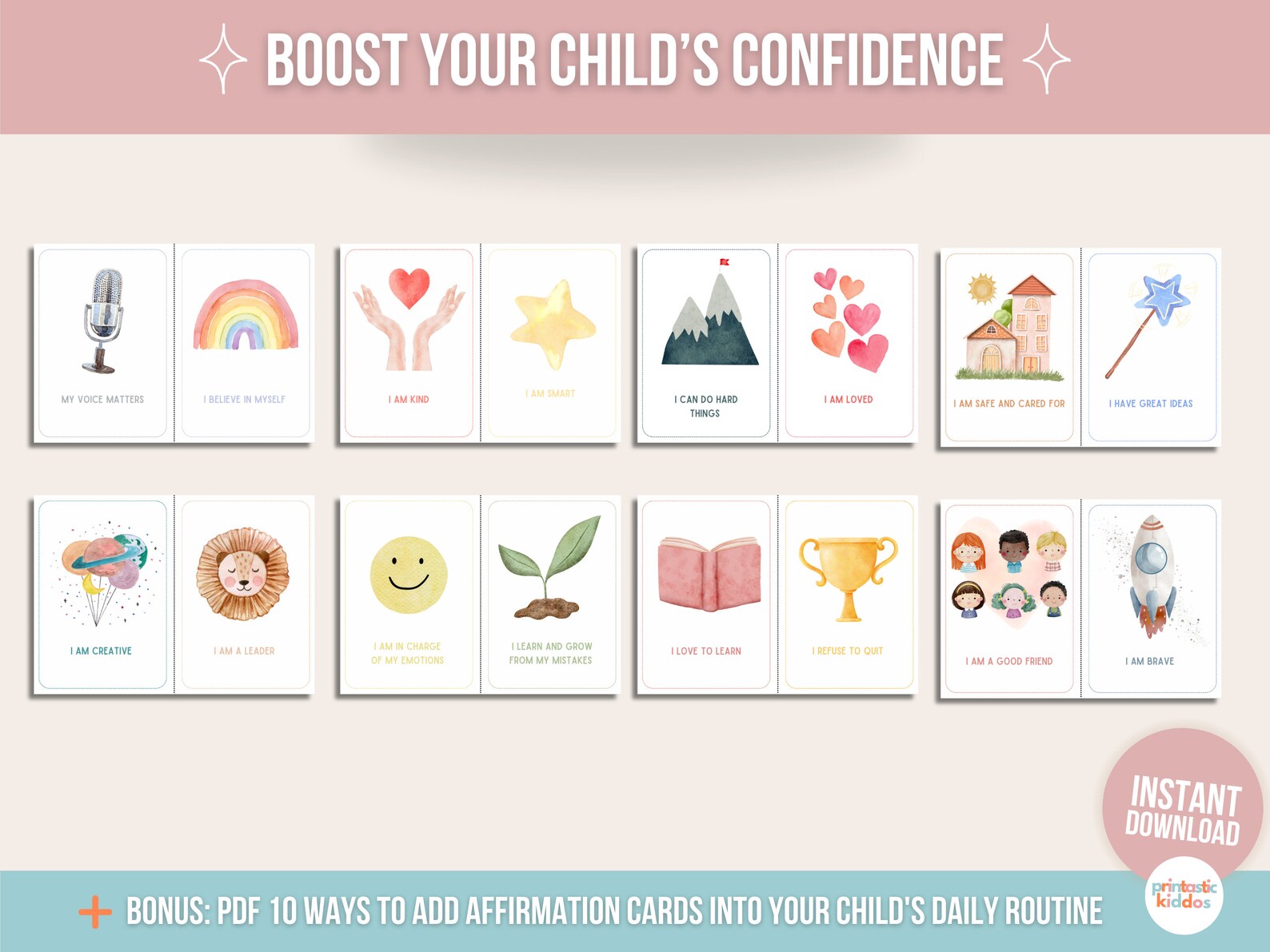 Empowering Affirmation Cards, Printable Affirmation Cards for Kids ...