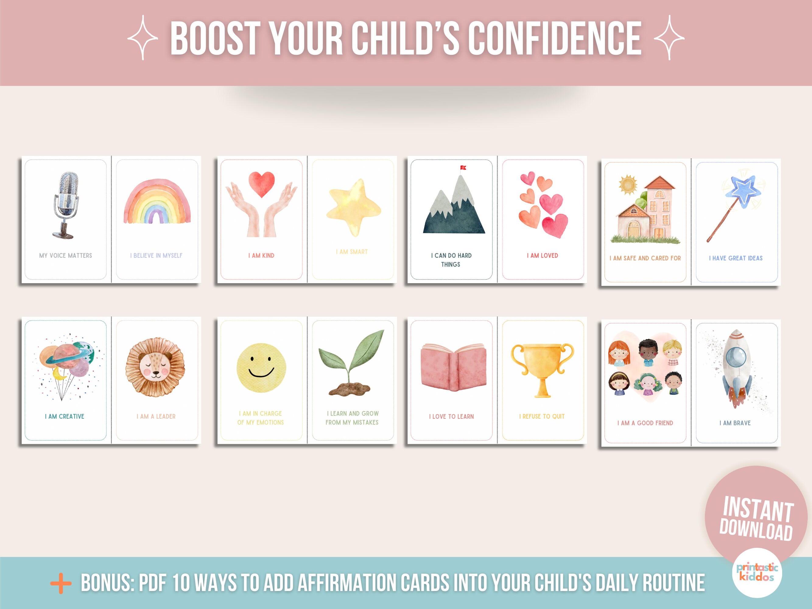 Empowering Affirmation Cards, Printable Affirmation Cards for Kids ...