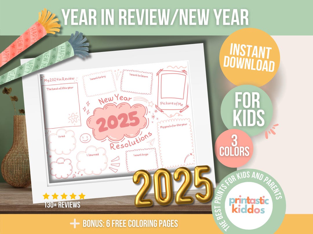 New Year Goals for Kids, Year in Review Printable, 2024-2025 New Years ...
