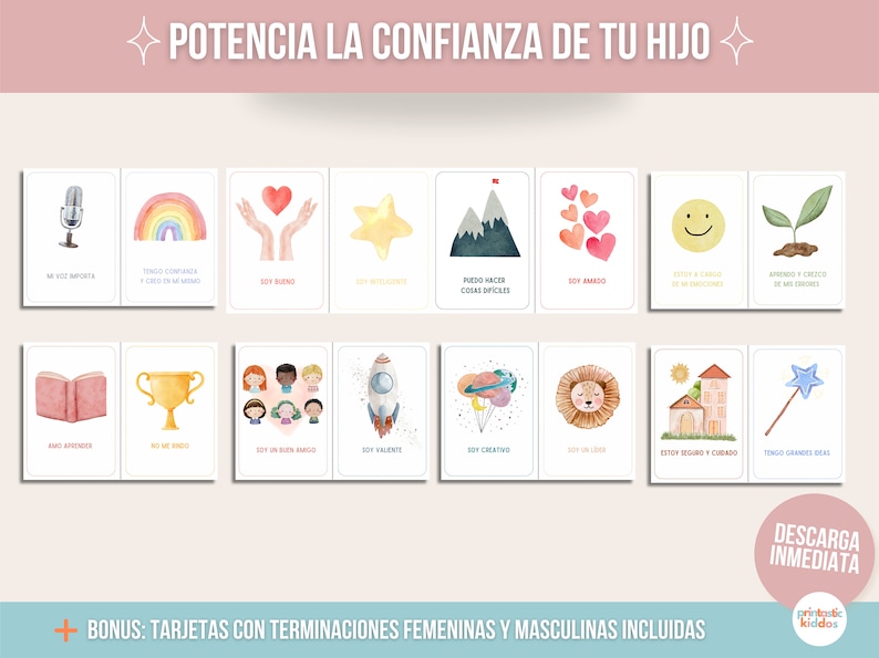 Tarjetas de Afirmaciones Positivas para Niños: Autoestima (Descarga ...