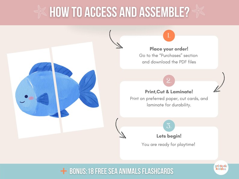 Sea Animals Matching Game: Toddler Learning Activity (digital Download ...