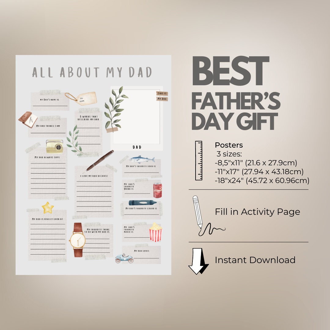 All About My Dad Questionnaire, Father's Day Craft,father's Day ...