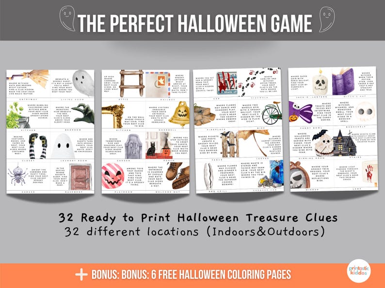 Halloween Scavenger Hunt Clues: Printable Treasure Hunt Game ...