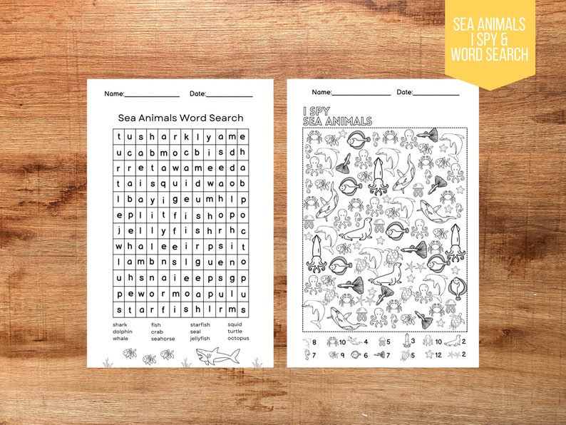 Sea Animals Activities Printable, Sea Animals Printables, Spelling and ...