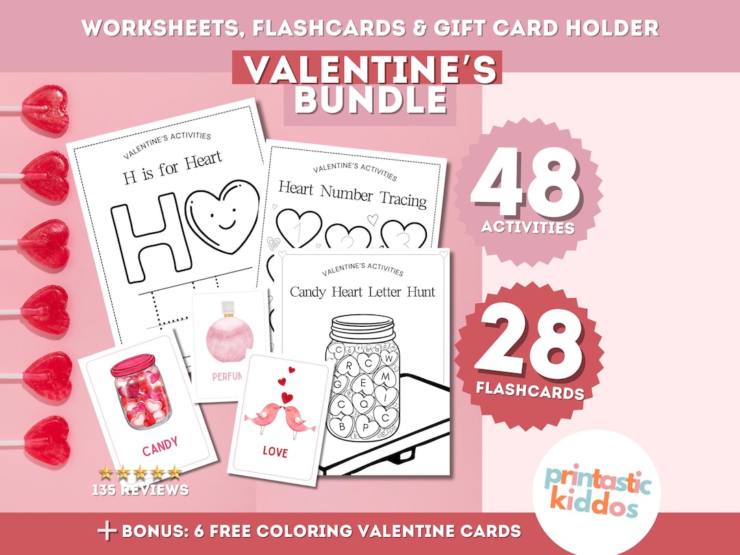 48 Printable Valentine's Day Kid's Activities, Valentine's Day Bundle ...