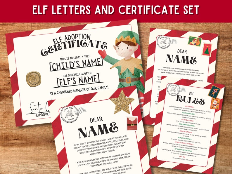 Personalized Elf Letter Set: Welcome, Goodbye, Rules, Certificate ...