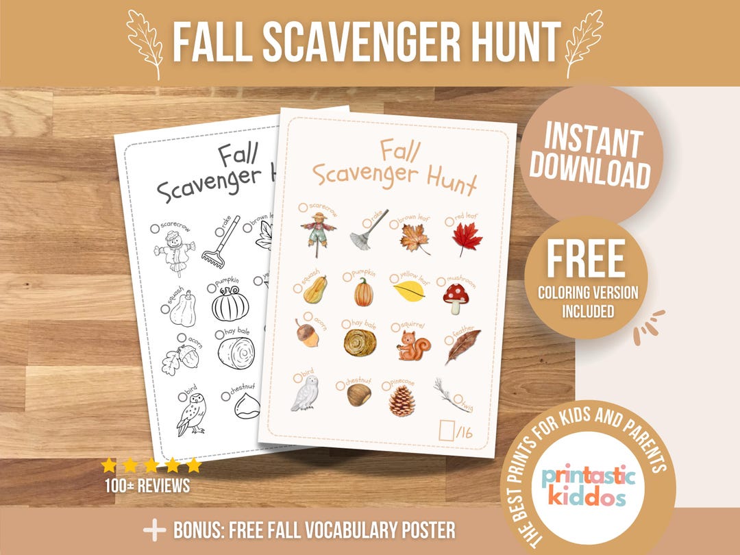 Fall Kids Scavenger Hunt, Printable Autumn Adventure, Outdoor and ...