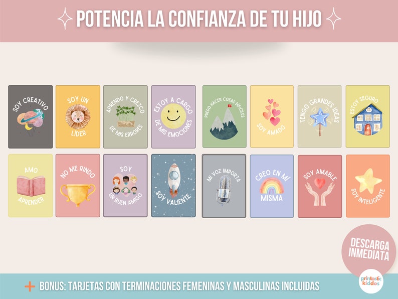 Printable Positive Affirmation Cards for Kids in Spanish - Self-esteem ...