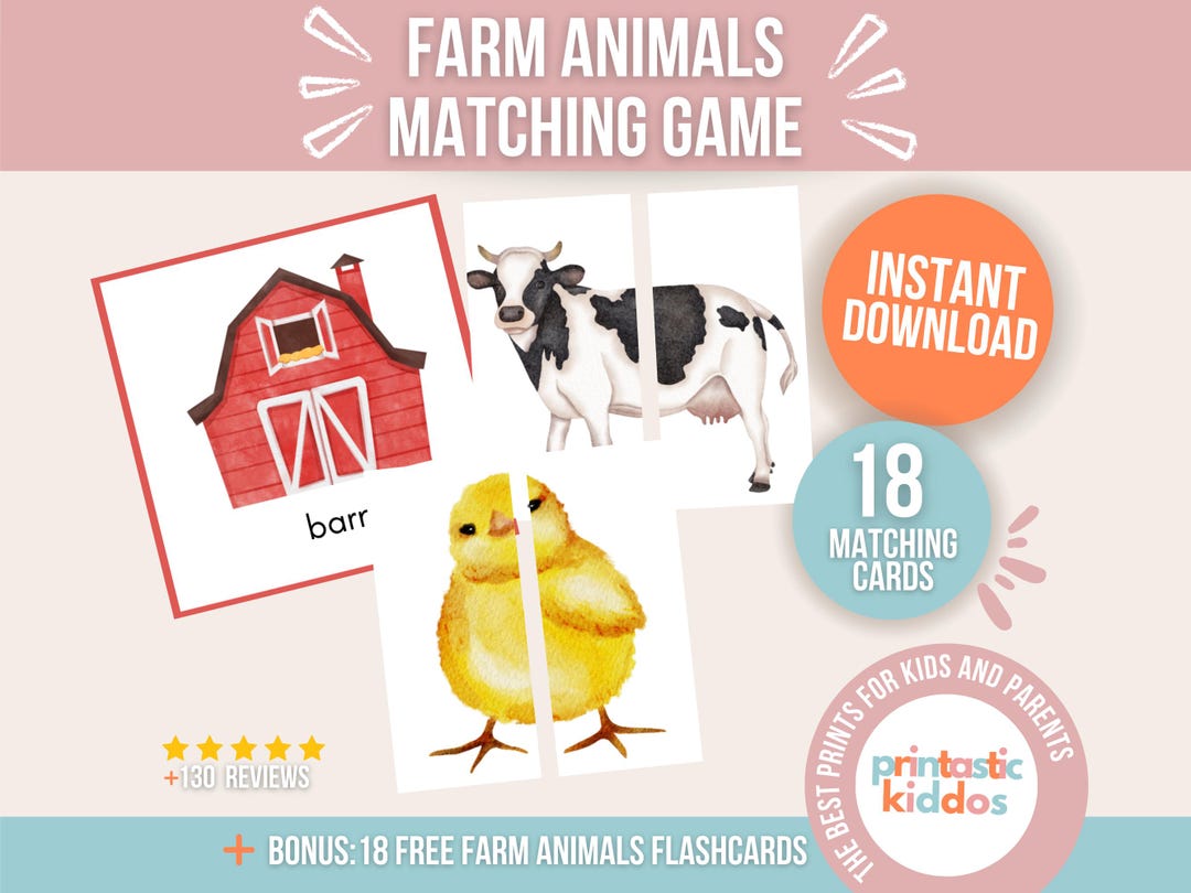 Farm Animals Matching Game for Kids, Animal Matching Activity, Animals ...