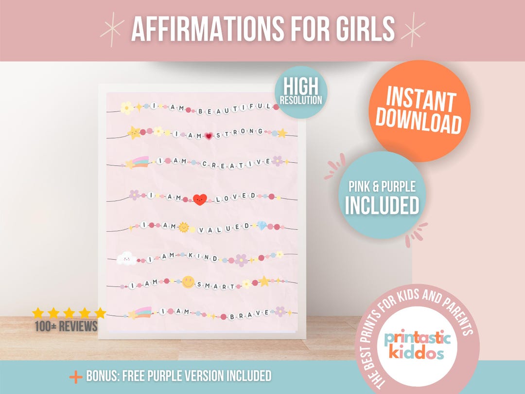 Empowering Girls Affirmation Poster: Beaded Bracelet Art (digital ...